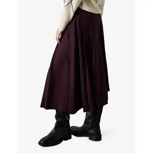 Whistles Pleated Side-belt Stretch Wool-blend Midi Skirt