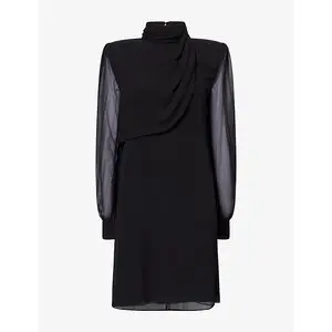 Valentino Garavani Draped High-neck Silk Mini Dress - Nero