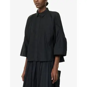 Sacai Oversize Cropped Cotton-blend Shirt