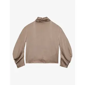 REISS Meena High-neck Long-sleeve Silk Shirt - Neutral