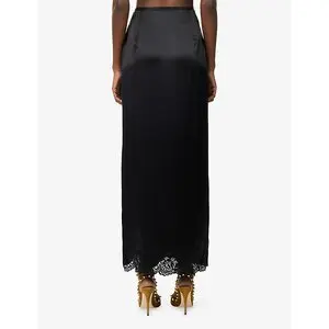 Valentino Garavani Lace-trim Split Silk-satin Midi Skirt