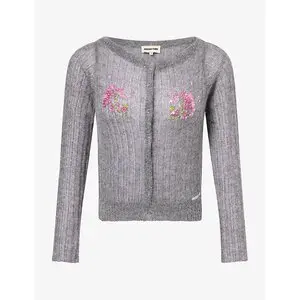 SHUSHU/TONG Floral Bead-embellished Wool-blend Cardigan - Grey