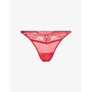 Lounge Brianna Satin And Lace Thong - Red