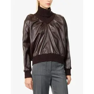 Victoria Beckham Roll-neck Long-sleeve Leather Top