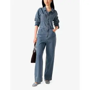 OMNES Diya Wide-leg Cotton Denim Jumpsuit