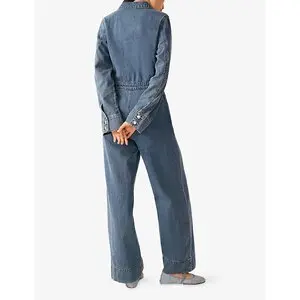OMNES Diya Wide-leg Cotton Denim Jumpsuit