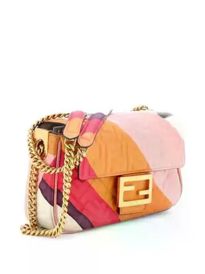 Fendi Midi Baguette Chain Bag Zucca Embossed Leather Medium Shoulder Bag