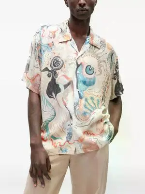 ENDLESS JOY Eternal Squid Surrealist-print Short-sleeve Shirt - Neutrals