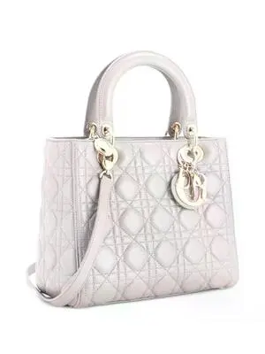 Dior Lady Bag Cannage Quilt Metallic Leather Medium Satchel - Grey