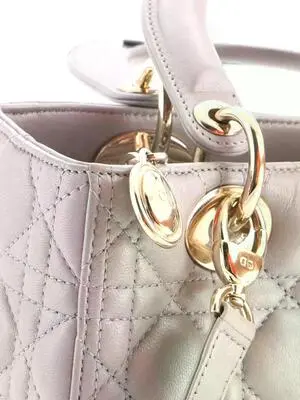 Dior Lady Bag Cannage Quilt Metallic Leather Medium Satchel - Grey