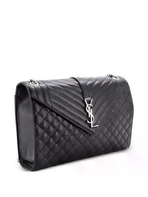 Saint Laurent Classic Monogram Envelope Satchel Mixed Matelasse Leather Large Shoulder Bag - Black