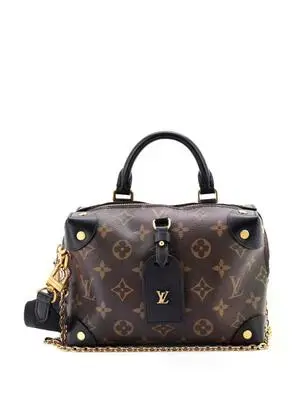 LOUIS VUITTON Petite Malle Souple Handbag Monogram Canvas With Leather Shoulder Bag - Black