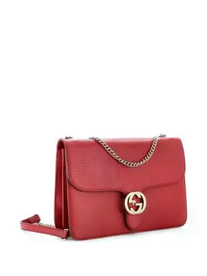 Gucci Interlocking Leather Medium Shoulder Bag - Red