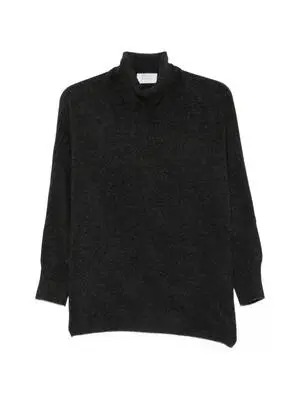 BEYOU High-neck Batwing-sleeve Sweater - Grey