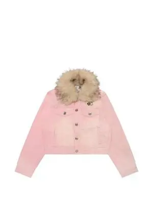 AAPE BY *A BATHING APE Faux-fur Trim Patch-detail Denim Jacket - Pink
