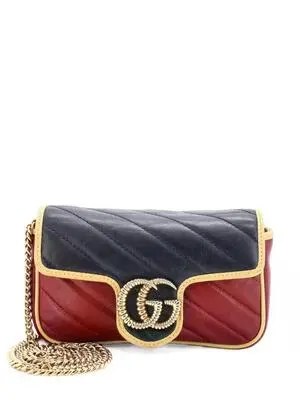 GUCCI Gg Marmont Flap Bag Diagonal Quilted Leather Super Mini Crossbody Bag