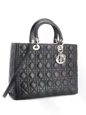 Dior Lady Bag Cannage Quilt Lambskin Large Tote Bag - Black