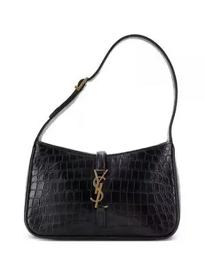 Saint Laurent Le 5 A 7 Crocodile Embossed Leather Small Hobo Bag - Black