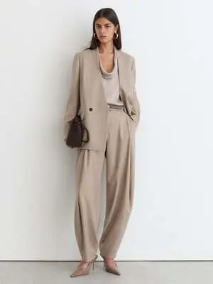 REISS Petite Collarless Double-breasted Suit Blazer Wool-blend