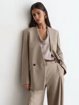 REISS Petite Collarless Double-breasted Suit Blazer Wool-blend