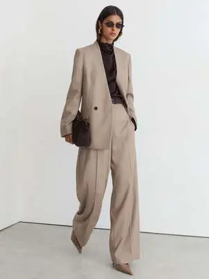 REISS Petite Collarless Double-breasted Suit Blazer Wool-blend