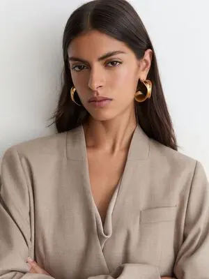 REISS Petite Collarless Double-breasted Suit Blazer Wool-blend