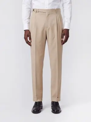 PT TORINO Slim Fit Pleated Gabardine Tailored Trousers - Beige