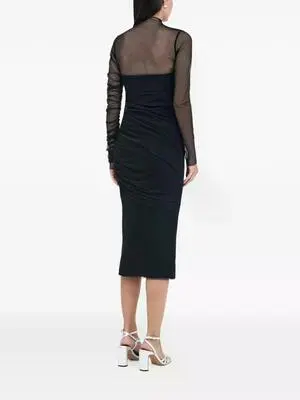 MARCELLA Tehya Ruched Mesh-panel Midi Dress
