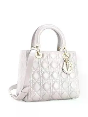 Dior Lady Bag Cannage Quilt Metallic Leather Medium Satchel - Grey