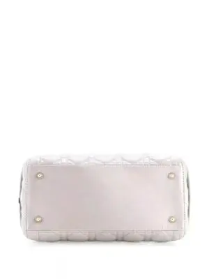 Dior Lady Bag Cannage Quilt Metallic Leather Medium Satchel - Grey