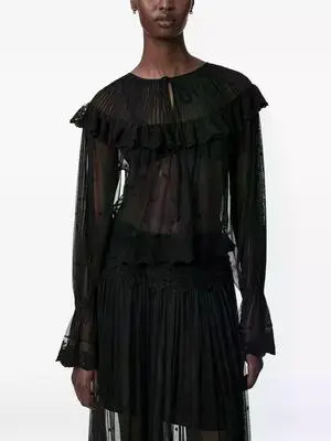 ALLSAINTS Ruffled Lace-trim Blouse - Black