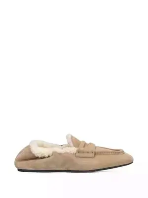 Miu Miu Shearling-lined Suede Loafers - Neutrals