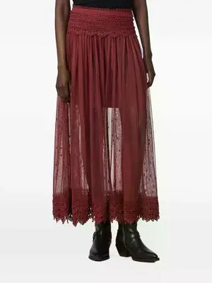ALLSAINTS Lace-trim Mesh Midi Skirt - Red