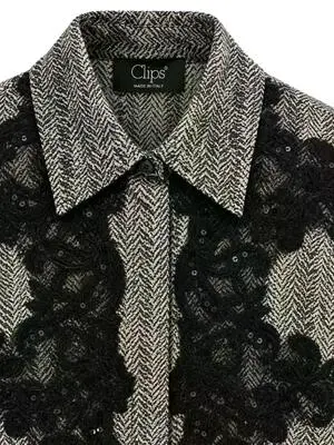 CLIPS Lace-appliqué Herringbone-pattern Shirt