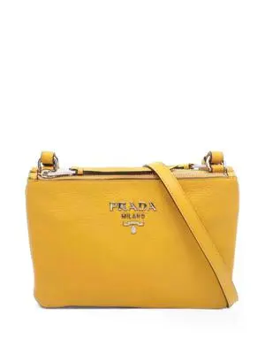 Prada 2010s Metal-logo Shoulder Bag - Yellow