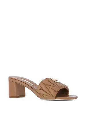 Miu Miu Matelassé Nappa Leather Slides - Brown