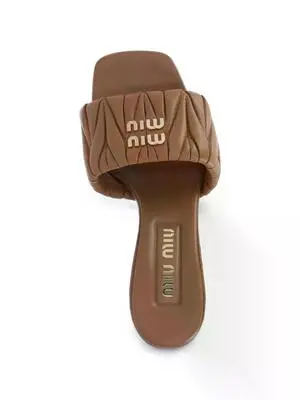 Miu Miu Matelassé Nappa Leather Slides - Brown