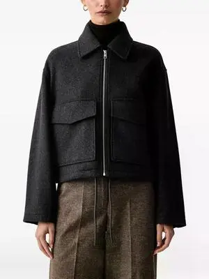 Marc O'polo Zip-up Flap-pocket Cropped Jacket - Grey