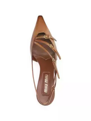 Miu Miu Buckled Slingback Pumps - Brown
