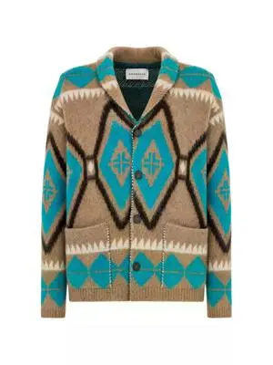 AMARANTO Geometric-pattern Shawl-collar Cardigan - Neutrals