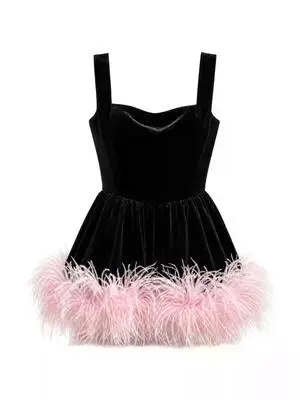 BRONX AND BRONCO Avery Feather-trim Velvet Mini Dress - Black