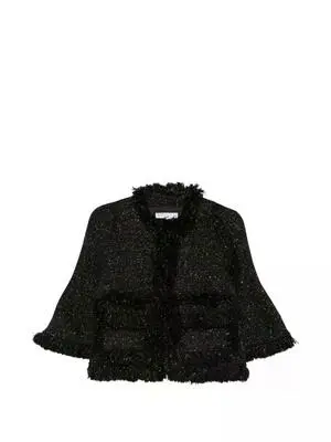 Sacai Fringed Tweed-effect Jacket - Black