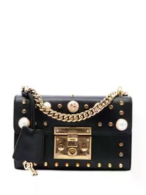 Gucci 2016-2026 Small Pearl Studded Leather Padlock Crossbody Bag - Black