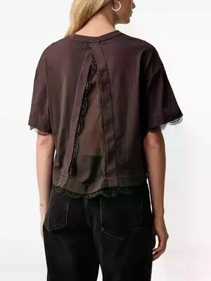 ALLSAINTS Nia Lace-trim Open-back T-shirt - Brown