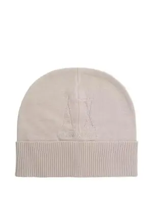 Armani Exchange Logo-embroidered Ribbed-trim Beanie Hat - Neutrals