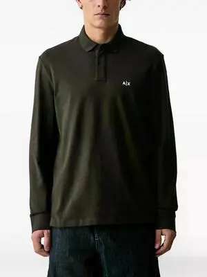 Armani Exchange Logo-embroidered Long-sleeve Polo Shirt - Green