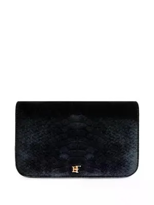 Elisabetta Franchi Velvet Shoulder Bag With Crocodile Print - Black