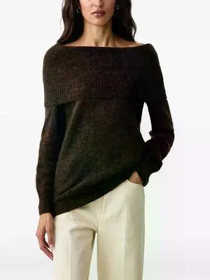 MOS MOSH Mape Off-shoulder Ribbed-knit Sweater - Brown