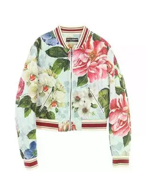 Dolce & Gabbana 2000s Floral-print Quilted Bomber Jacket - Blue