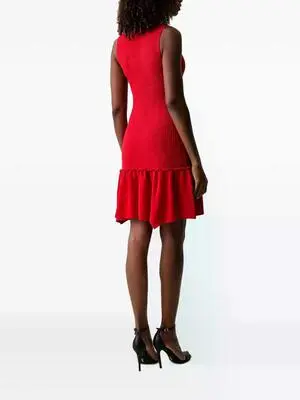 MORGAN Ribbed-knit Ruffled Mini Dress